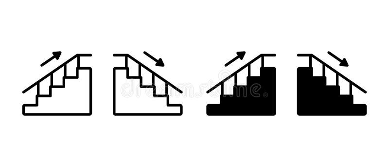 Stairs Up and Down Vector Icon Set. Ladder, Stairway, Escalator Symbol ...