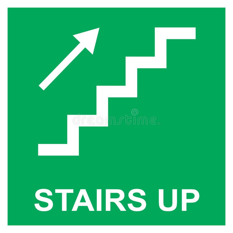 Emergency Exit Stairs Up Sign Green Background with Safety Icon Stock ...