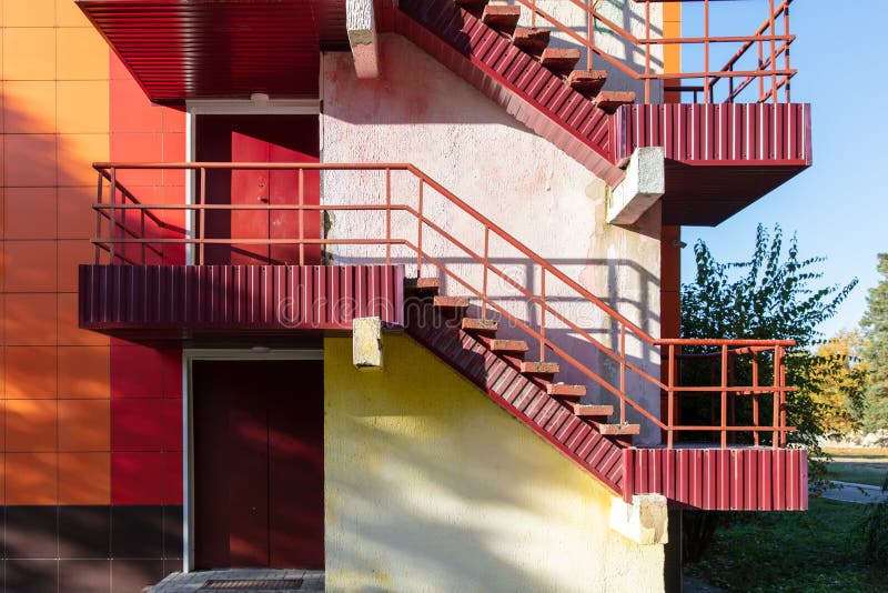 Stairs on the Wall of a Multi-storey Building Stock Photo - Image of ...