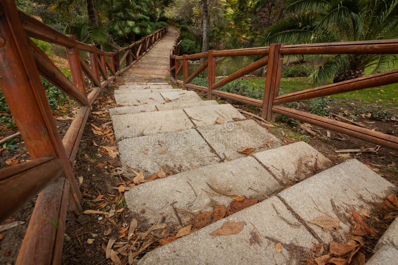 Stairs and wooden bridge stock photo. Image of cement - 61962474