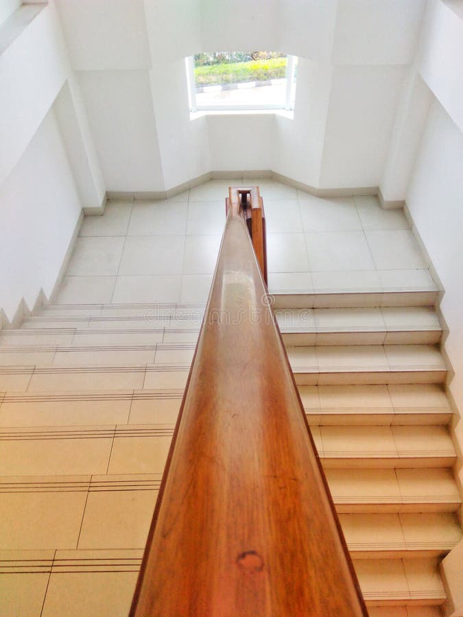 Stairs with Wooden Handrails in a Building Stock Image - Image of table ...