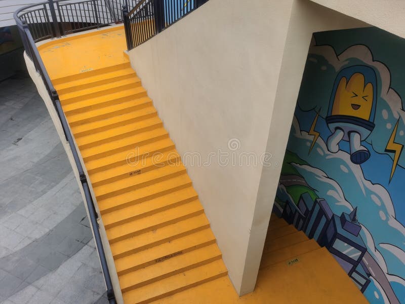 Stairs with yellow steps stock image. Image of hallway - 311339975