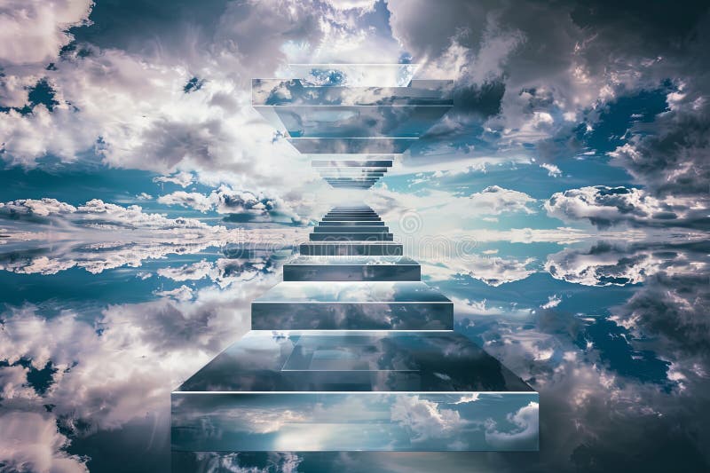 Stairway Ascending into Sky with Clouds. Stock Image - Image of steps ...