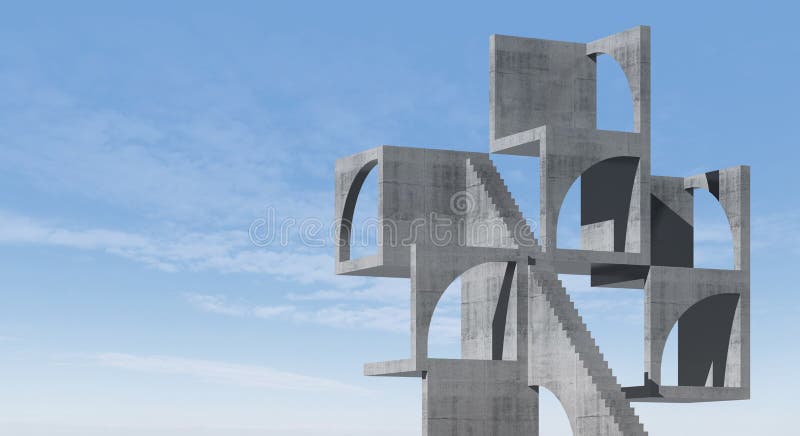 Stairway and Cube Blocks with Arches, 3d Abstract Stock Illustration ...