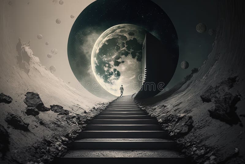 Stairway Going To the Moon from Planet Earth Illustration Generative Ai ...