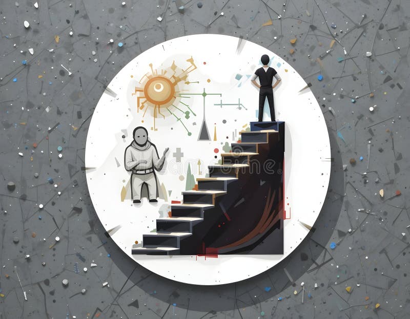 Stairway Illustration with Figures Representing Progress and Technology ...