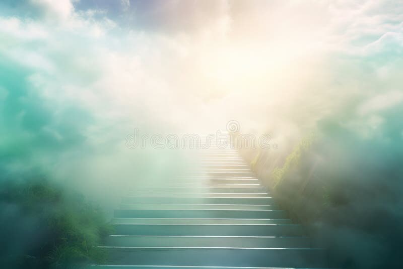 A Stairway Leading Up into the Sky with Bright Light Coming from Behind ...
