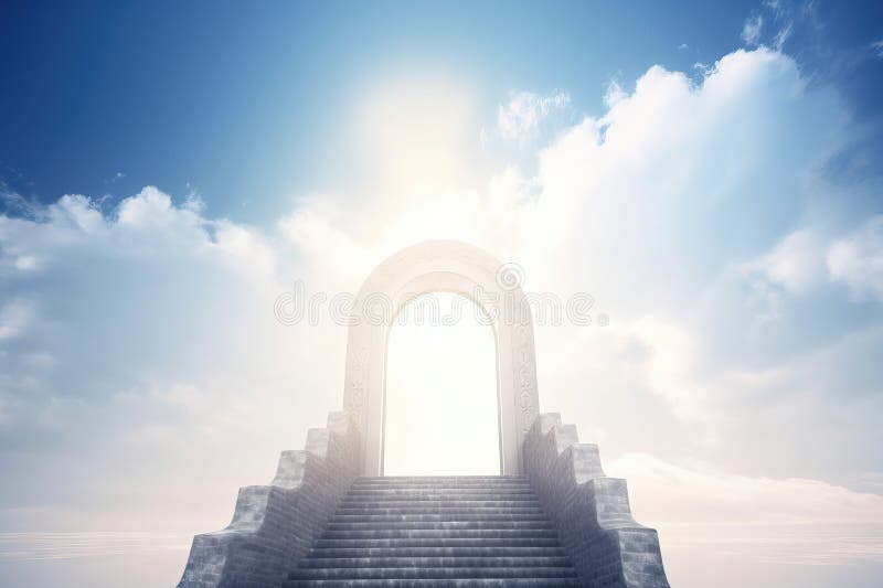 A Stairway Leading Up To a Bright Light in the Middle of a Blue Sky ...