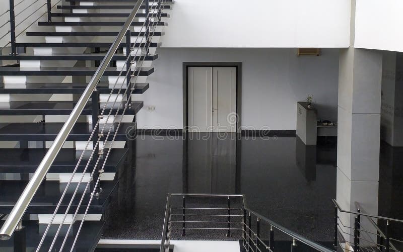 Stairway at the Office Building that Made from Black Marbles on Each ...
