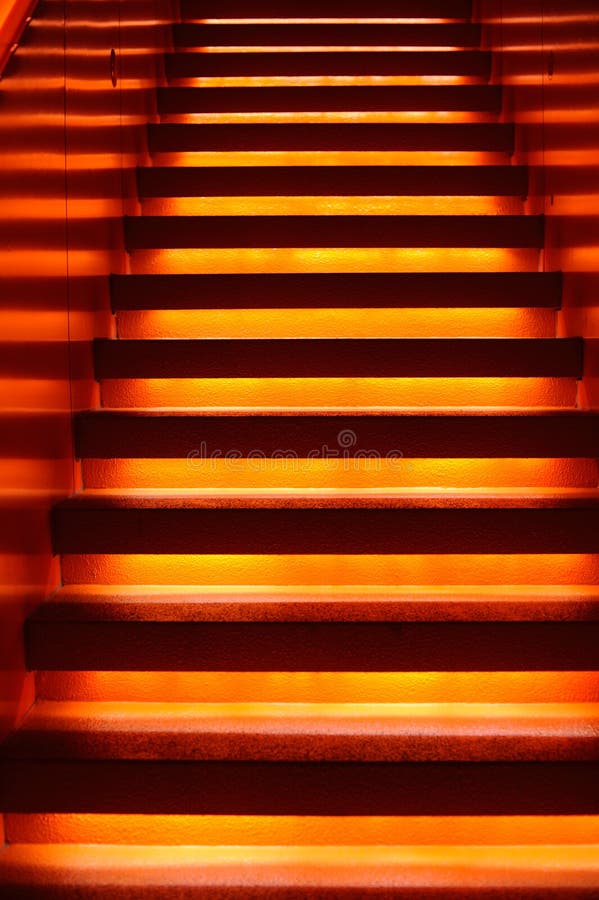 Stairway with Orange and Yellow Lights Along Steps Creating a Vector ...