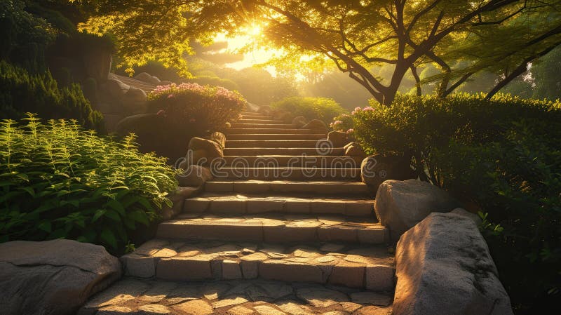 Stairway To Celestial Heights with Beautiful Landscape. Generative AI ...