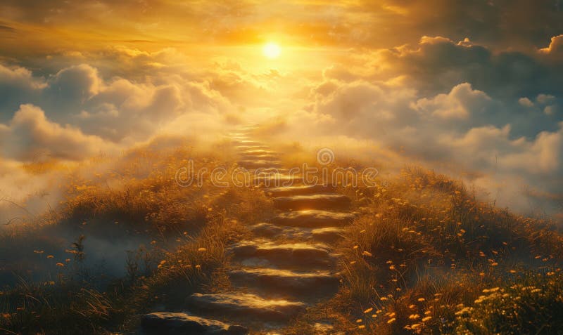 Stairway To Heaven at Sunset with Clouds and Golden Light Stock Image ...