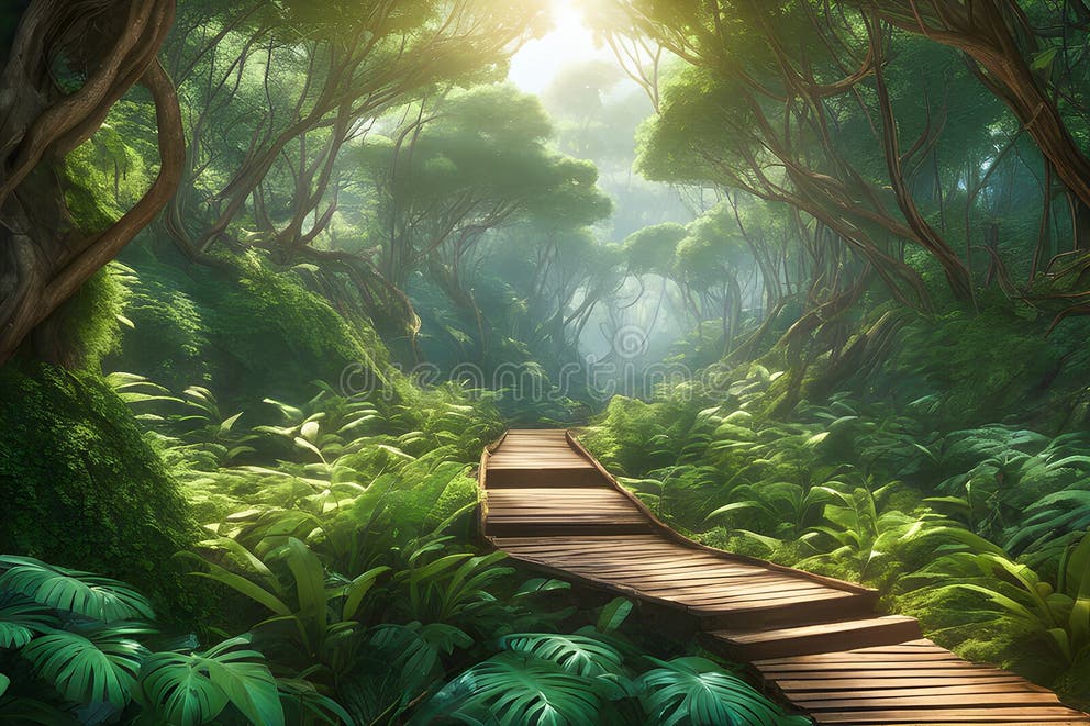 Stairway to the old jungle stock image. Image of plants - 289380777