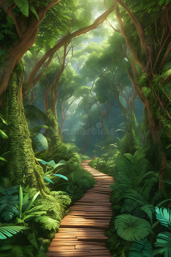 Stairway to the old jungle stock illustration. Illustration of nature ...