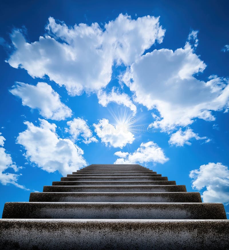 Stairway To the Sky Under Bright Blue Clouds and Sunlight Stock Photo ...