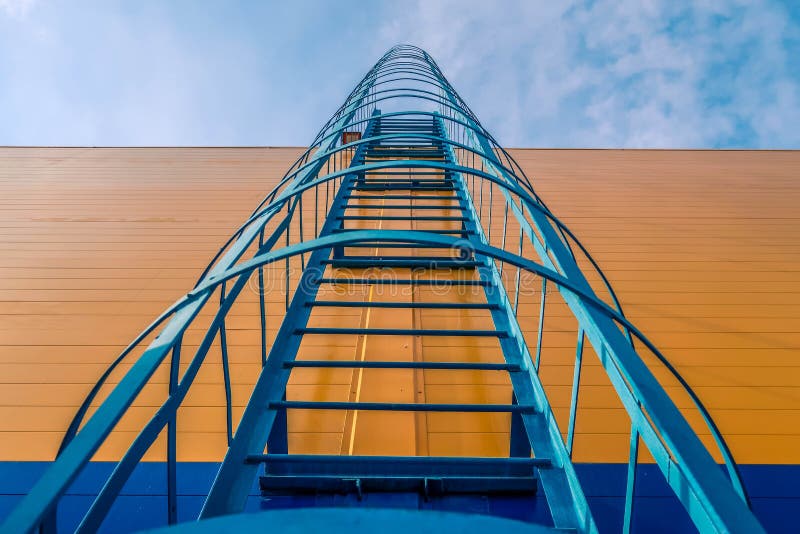 Stairwell Fire or Emergency Exit on Wall of Building with Blue Sky ...