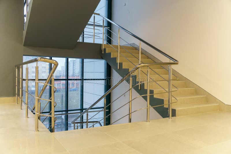 Stairwell in a Modern Building. an Empty Spacious Hall with a Flight of ...