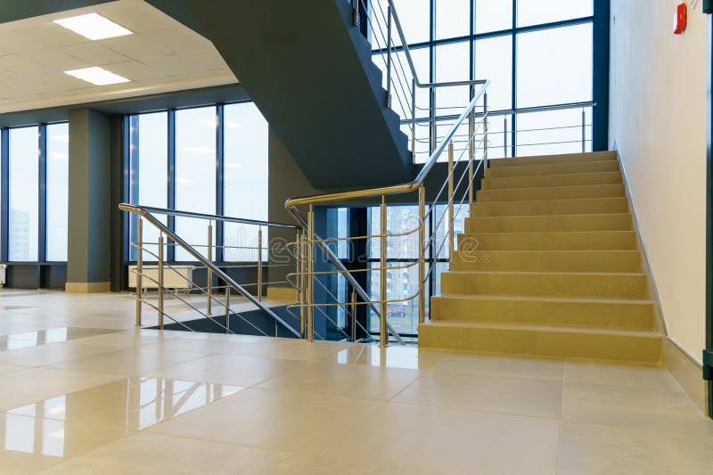 Stairwell in a Modern Building. an Empty Spacious Hall with a Flight of ...