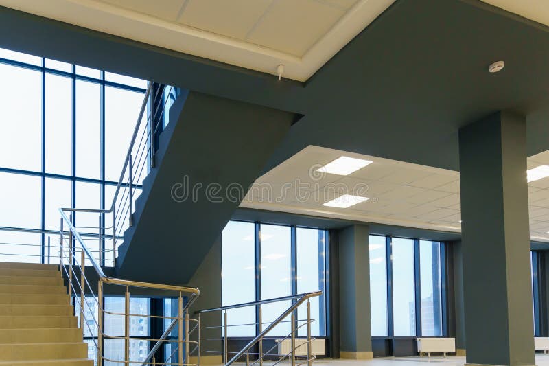 Stairwell in a Modern Building. an Empty Spacious Hall with a Flight of ...