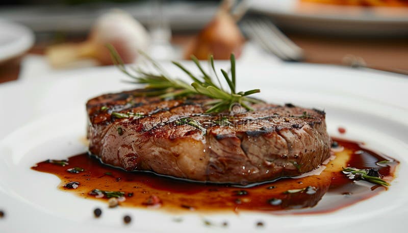 Stake with Rosemary on a Plate. Ai Generated. Stock Illustration ...