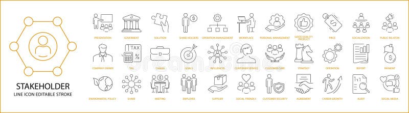 Stakeholder Icons Set in Line Style with Editable Stroke. Stock Vector ...