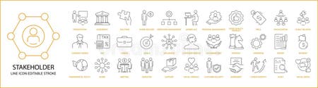 Stakeholder Icons Set in Line Style with Editable Stroke. Stock Vector ...