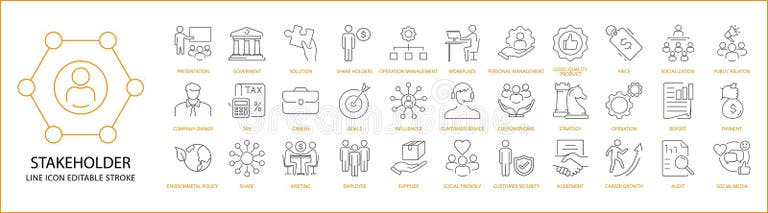 Stakeholder Icons Set in Line Style with Editable Stroke. Stock Vector ...