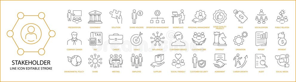 Stakeholder Icons Set in Line Style with Editable Stroke. Stock Vector ...