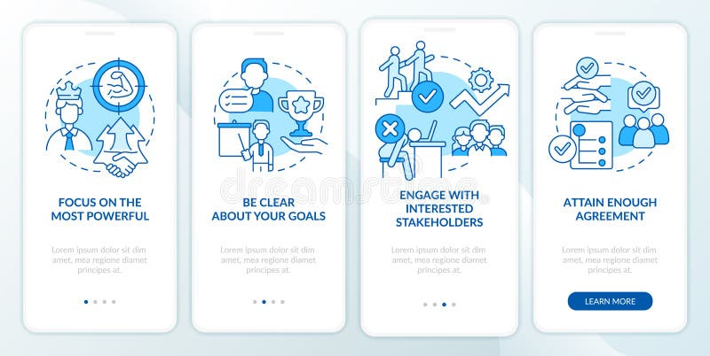 Stakeholders Engagement Blue Onboarding Mobile App Screen Stock Vector ...