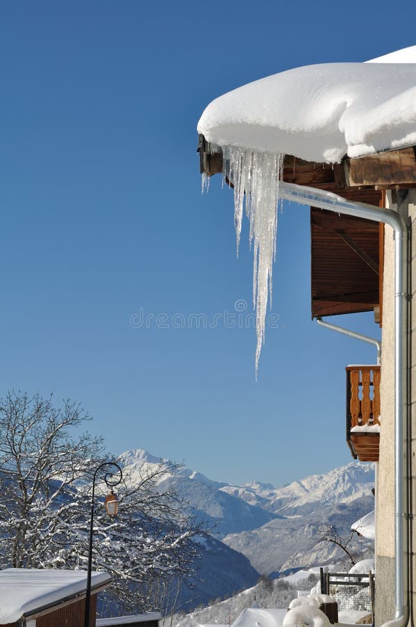 Stalactite on a roof. stock image. Image of winter, snow - 112497529