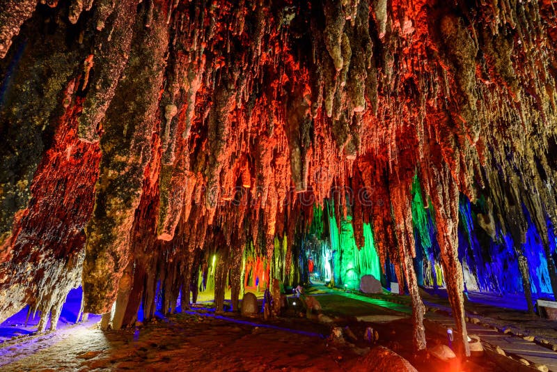 Stalactite Stalactites With Color Lighting Stock Photo - Image of cave ...