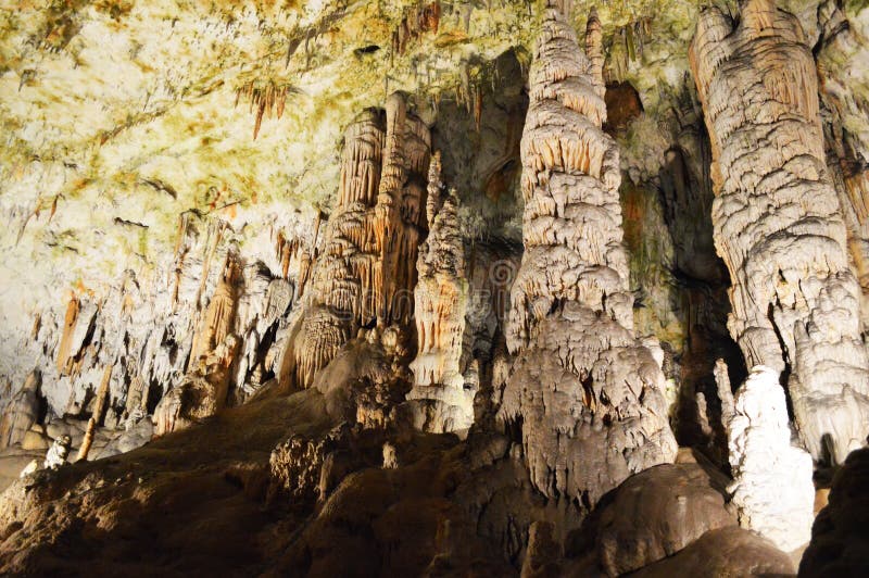 Stalactite and Stalagmite Column in the Cave Stock Image - Image of ...