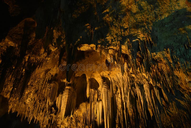 Stalactite and Stalagmite Hanging from Ceiling in the Cave Stock Image ...