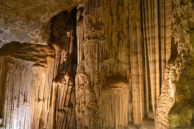 Stalactites and Stalagmites Formations in a Cave, Exploring Caverns and ...