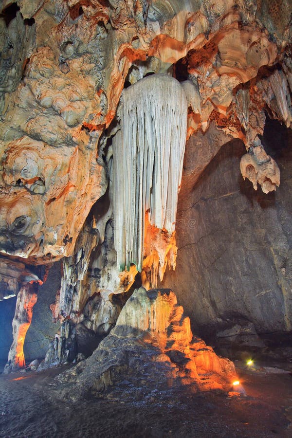 Stalagmite and Stalactite in the Cave Stock Image - Image of corridor ...