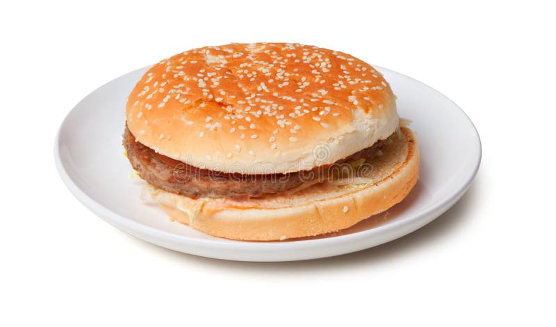 Stale Hamburger on a Plate Isolated Stock Photo - Image of close, roll ...