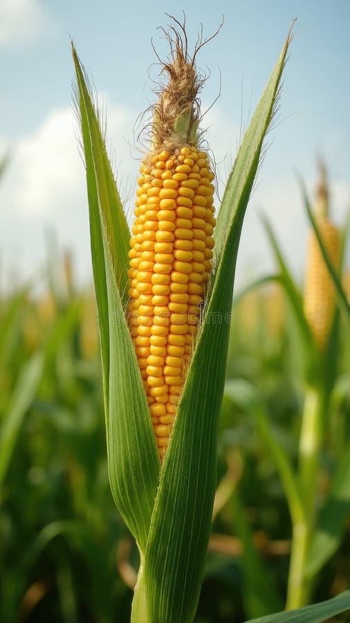 Stalk of Corn with a Green Leaf on Top Stock Image - Image of freshness ...
