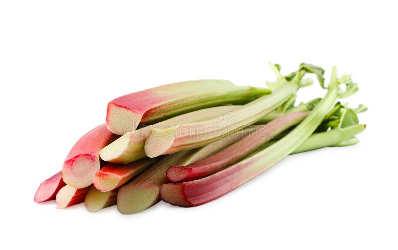 Stalks of Fresh Ripe Rhubarb Isolated on White Stock Photo - Image of ...