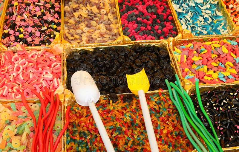 Stall with Sweets and Sugary Candies with Two Scoops To Pick Up the ...