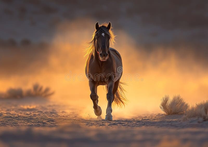 Stallion Galloping at Night Against a Dramatic Black Backdrop Stock ...