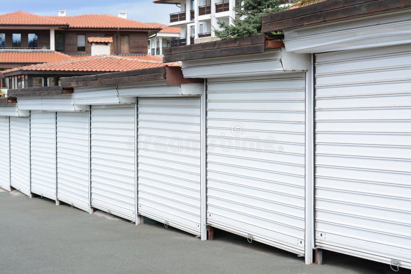 Stalls Closed with Roller Shutters in City Stock Photo - Image of small ...