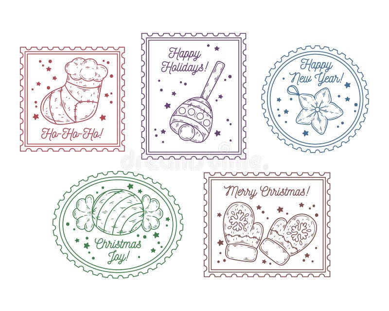 Christmas Postage Stamps Stock Illustration Stock Vector - Illustration ...