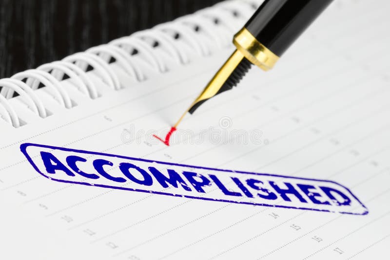 Stamp Accomplished and Fountain Pen Close-up. Stock Photo - Image of ...