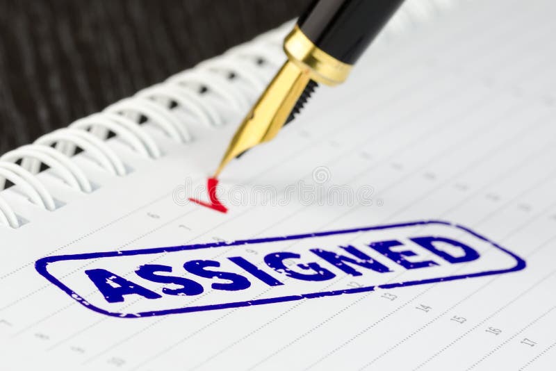 Stamp Assigned and Fountain Pen Macro. Stock Photo - Image of document ...