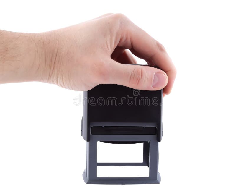 Stamp in Businessman Hand Isolated on White, Clipping Path Stock Photo ...