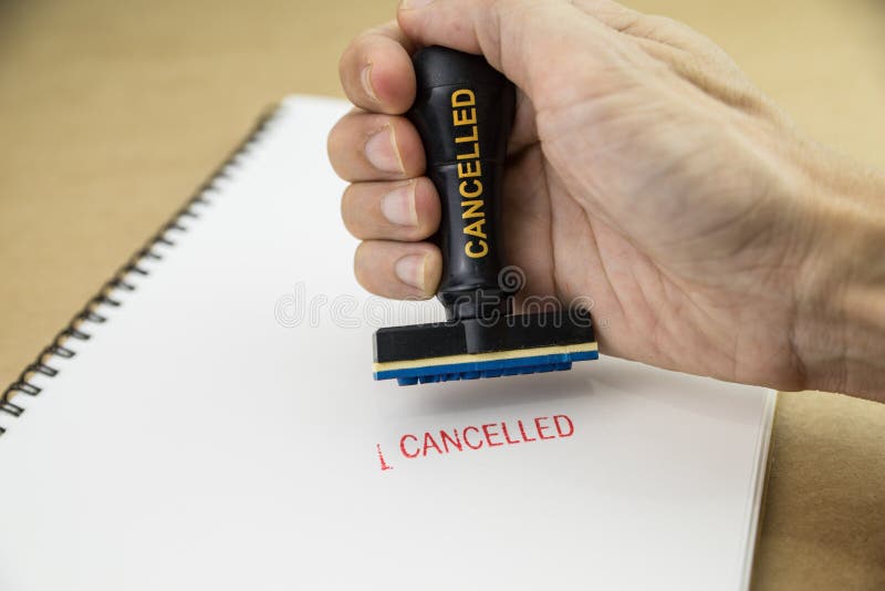 Cancelled on white paper stock photo. Image of paper - 282112128