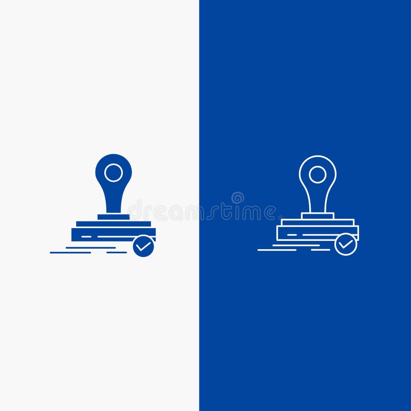 Stamp, Clone, Press, Logo Line and Glyph Solid Icon Blue Banner Line ...