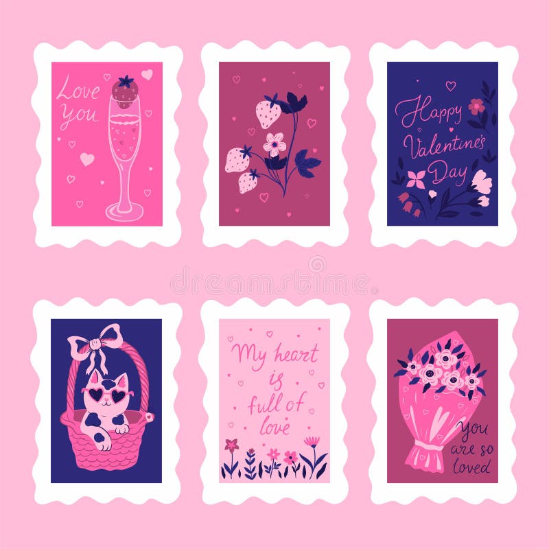 Stamp Collection for Valentine S Day. Vector Graphics Stock Vector ...