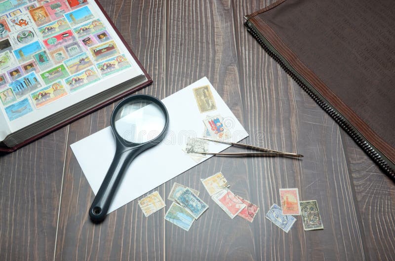 Stamp collector hobbies. stock photo. Image of label - 293231676