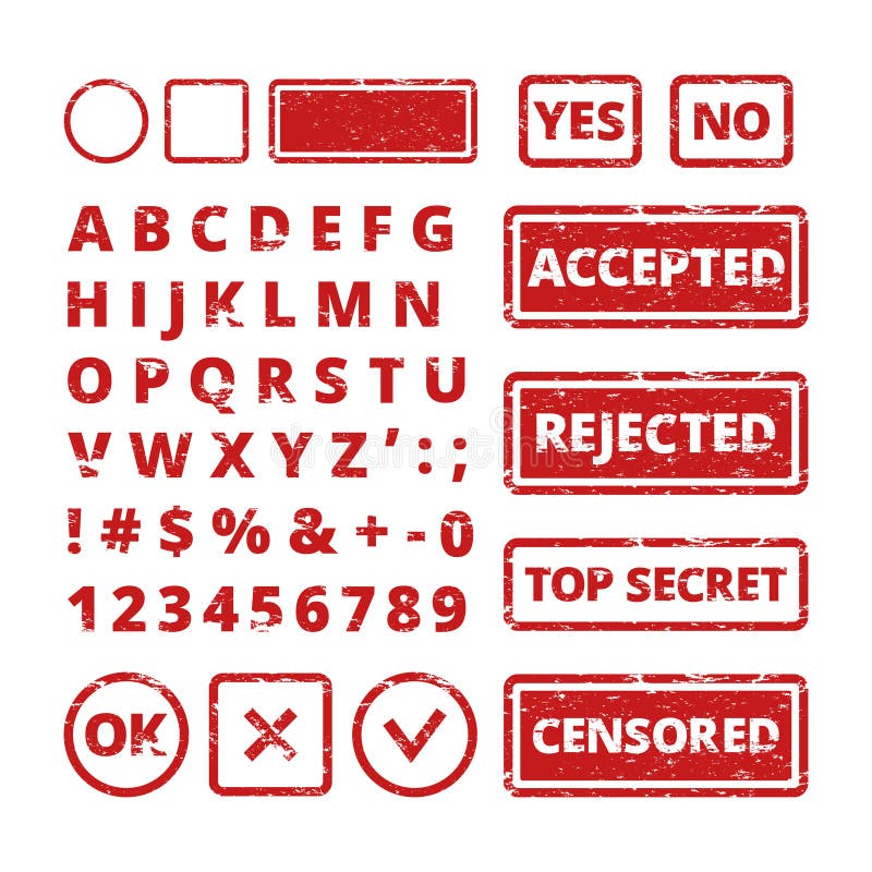 Rubber Stamp Font. Red Letters and Numbers Template Typography for ...